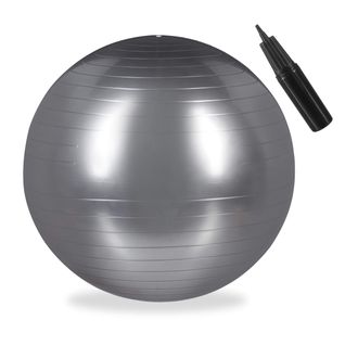 Relaxdays Gymnastikball, Fitnessball Yoga & Pilates, Sitzball Büro, Balance Ball inklusive Luftpumpe, Ø 85 cm, silber