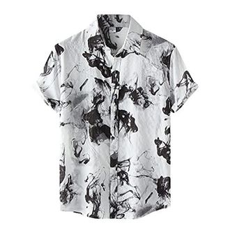 Generic Chemise de plage &agrave; manches courtes pour homme - Chemise d&eacute;contract&eacute;e avec imprim&eacute; 3D - Chemise d&eacute;t&eacute; boutonn&eacute;e - T-shirt cardigan - L&eacute;ger - Respirant -