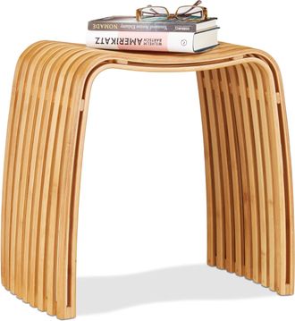 Relaxdays Garderoben Hocker aus Bambus, eleganter Holzhocker in skandinavischem Design, Sitzhocker f&uuml;r Garderobe, natur, 31 x 45 x 46 cm