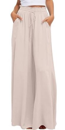 Feoya Pantalon Large Femme Pantalon Sport Pantalon Cordon Serrage Pantalon de Jogging avec Poches Surv&ecirc;tement Yoga Solide Beige L