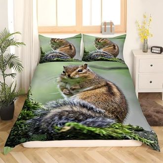 Generic Housse de Couette 220x240 &eacute;cureuils Parure de Lit 2 Personnes Animaux Mignons Imprim&eacute;e 3D Microfibre Literie Set 3 Pi&egrave;ces avec Housses Couettes et 2 T
