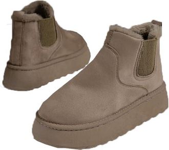 Generic Bottines de neige confortables et élégantes à col pelucheux pour femme - En daim orthopédique - Chaudes - Chaussures de marche latérales élastiques, m