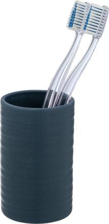 WENKO Zahnputzbecher Mila, Zahnb&uuml;rstenhalter aus Keramik mit geriffelter Oberfl&auml;che f&uuml;r Gute Haptik, &Oslash; 6,5 x 10,5 cm, Blau