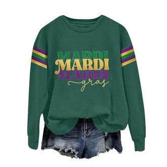 Generic Sweat-shirt tendance d&eacute;contract&eacute; &agrave; col rond imprim&eacute; &agrave; manches longues pour femme, Vert noir, 3XL