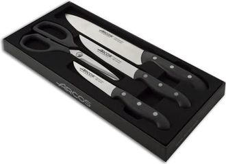 Arcos K&uuml;chenmesser-Set 4-teilig - 3 Chefmesser und 1 Schere aus Edelstahl mit ergonomischem Griff aus Polyoxymethylen, Ideal f&uuml;r Fleisch, Fisch und Gem&uuml;se s