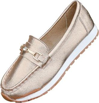 Generic Mocassins plats &agrave; enfiler pour femme - Style d&eacute;contract&eacute; - Couleur unie - Classique - Respirant - Confortable - Coupe large - Chaussures de marche quo