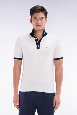 Eden Park Pull Manches Courtes &Agrave; Col Polo En Coton Blanc Coupe Droite
