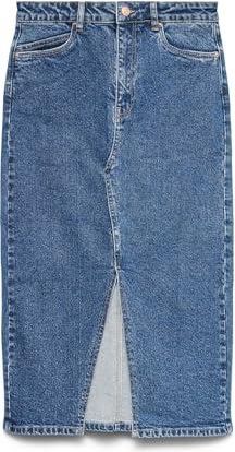 Vero Moda Jupe en Jean Longueur Mollet avec Fente 5 Poches Midi Skirt, Couleurs:Bleu, Taille:XS