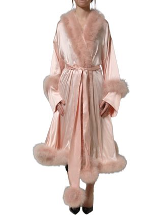 Dolce & Gabbana Womens Light Pink Silk Turkey Feather Robe Jacket Clothing
