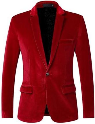 Generic Blazer en velours pour homme avec revers crant&eacute; &agrave; un bouton pour mariage, bal, d&icirc;ner, &eacute;v&eacute;nements, Rouge, 3XL