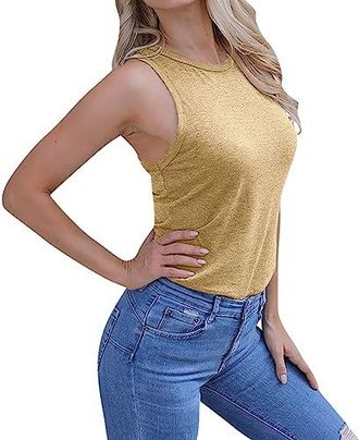 Generic D&eacute;bardeurs tendance de couleur unie pour femmes, chemisiers de printemps d&eacute;contract&eacute;s sans manches, col rond, col haut, d&eacute;bardeur tendance d&eacute;t&eacute; Y2K, c