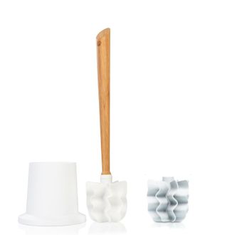 Sauba Toilettenbürste LOOWY Woodline mit Kunststofftopf weiß | Set mit Toilettenbürstenhalter und zusätzlichem Ersatzkopf | Klobürste Holz mit Halterung für