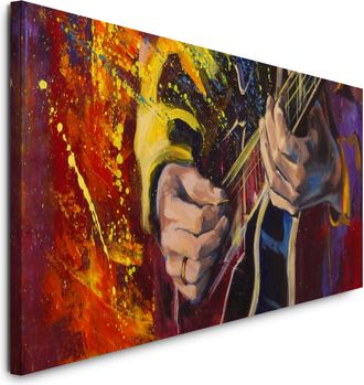 Paul Sinus Art GmbH Musiker Abstrakt 120x 50cm Panorama Leinwand Bild XXL Format Wandbilder Wohnzimmer Wohnung Deko Kunstdrucke