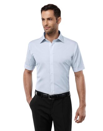 Vincenzo Boretti Herren Hemd kurz-arm bügelfrei 100% Baumwolle Slim-fit Uni-Farben hellblau 39-40