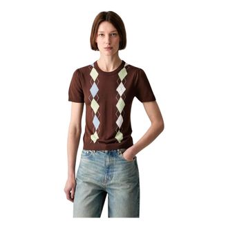 Ganni Leichtes Baumwoll-Argyleshirt - - Knitwear - Damen - Braun - S