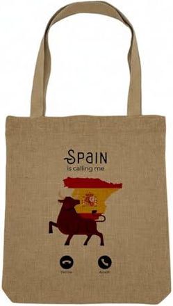 Fabulous Sac Shopping Tote Bag Aspect Lin - Spain Is Calling Me Taurus Culture Travel - Sac de Courses Toile Epaisse 360g Beige Naturel Cabas Port&eacute; Epaule Soli