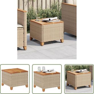 vidaXL Gartentisch Beige - Gartentisch Beige 45x45x37 cm Poly Rattan Akazienholz