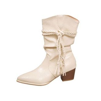 Generic Bottes de cowboy mi-mollet pour femme - Bout pointu - Talon bloc - Chaussures western classiques d&eacute;contract&eacute;es et &eacute;l&eacute;gantes pour les f&ecirc;tes, blanc, 36.