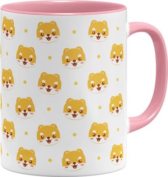 OM3 süße Kaffeetasse mit Shiba Inu Kaffee-Tasse mit Hundemotiv Hund Dog | Keramik Becher | 11oz 325ml | Rundumdruck | Rosa
