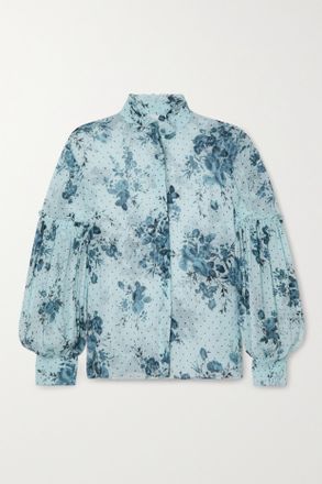 Erdem Bluse Aus Krepon Mit Blumenprint Und R&uuml;schen - Blau