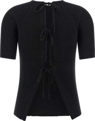 Tory Burch Ribbed Stretch Cotton Blend Sweater - Black