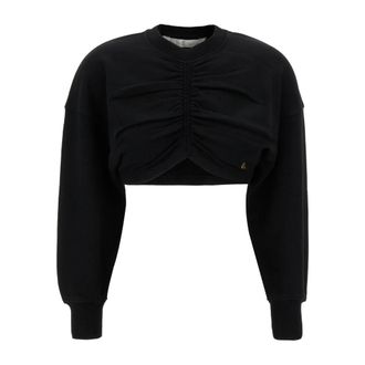 Palm Angels Sweatshirt mit gerafften Details und Palm-Plakette - - Sweatshirts & Hoodies - Damen - Schwarzk - S