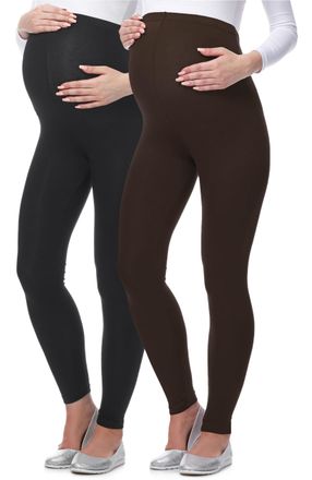 Be Mammy Lange Umstandsleggings aus Viskose Leggings Blickdicht Damen, Maternity Clothing, Ideal f&uuml;r die Schwangerschaft BE-02 2er Pack (Schwarz/Braun, XL)