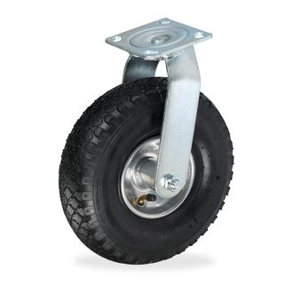 Relaxdays Lenkrolle, luftbereift, 3.00-4, Schwerlast-Transportrolle, Platte zum Anschrauben, bis 120 kg, schwarz/silber