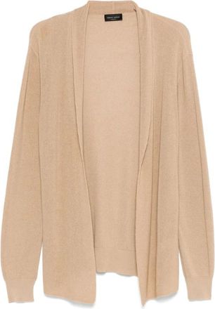 Roberto Collina Homme, Pulls, Brun, Taille: L Pull Beige &agrave; Manches Longues et Poignets C&ocirc;tel&eacute;s