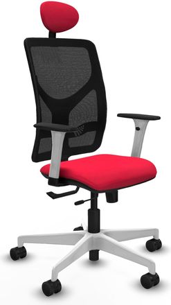 Piqueras y Crespo B&uuml;rostuhl mit wei&szlig;en und schwarzen Armlehnen, h&ouml;henverstellbare Lendenwirbelst&uuml;tze und festes Kopfteil, ausgestattet mit Syncro/Traslack. Schwarz/Rot