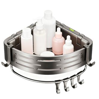 Generico Eckregal für Dusche | mit Haken für Turmstange | Eck-Dusch-Organizer mit und Ebene - für Küche, Apartment, Hotel, Dekoration, Haus, Seife, Shampoo, Du
