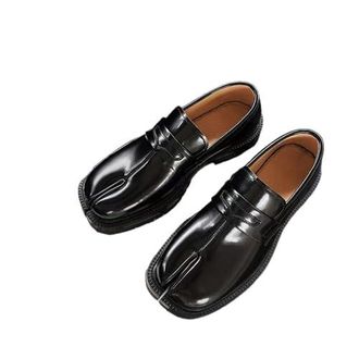 Generic JCVBN Tabi Chaussures Mocassins pour homme et femme Bout fendu Semelle &eacute;paisse Chaussures d&eacute;contract&eacute;es en cuir, Noir 02, 39.5 EU
