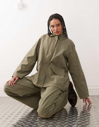 Weekday Kovu - Mix & Match - Veste oversize en ripstop - Kaki-Marron