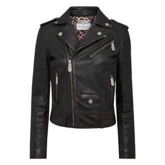 Philipp Plein Femme, Vestes, Noir, Taille: 44 FR Leather Biker