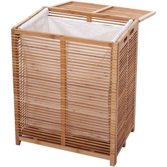 Hhg W&auml;schetruhe HHG-563, W&auml;schebox W&auml;schekorb W&auml;schesammler, Bambus 61x50x35cm