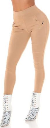 Koucla Legging skinny Business taille haute avec fermeture &eacute;clair d&eacute;corative, cappuccino, S-M