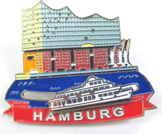 Generic Hamburg Magnet Elbphilharmonie Metall Souvenir mit Schiff Schieber Germany