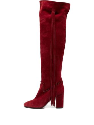 Aquazzura Overknee-Stiefel mit Fransen 90mm - Rot