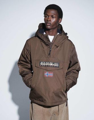 Napapijri anorak &agrave; logo carr&eacute; marron