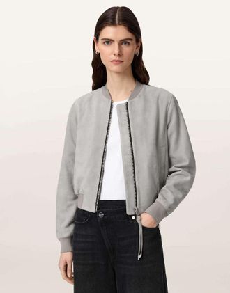 AllSaints Orten - Bomber en daim - Gris clair