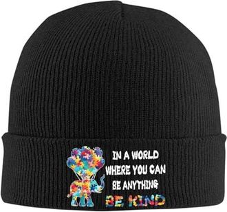 Generic Bonnet dans Un Monde O&ugrave; Tout Est Possible, Soyez Bienveillant. Autisme &Eacute;l&eacute;phant Thermique Chapeau Tricot&eacute; Doux Bonnet Hiver pour Shopping Femme Homme