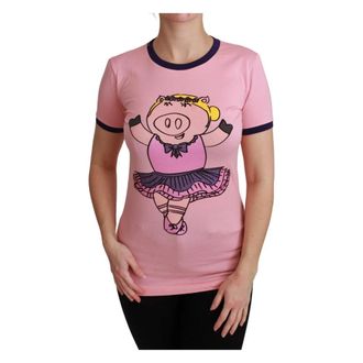 Dolce & Gabbana Rosa Year of the Pig T-shirt - - Tops - Damen - Rosa - 2XS