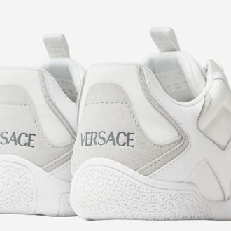 Versace Mens Leather Sneakers With Greek Motif White Trainers