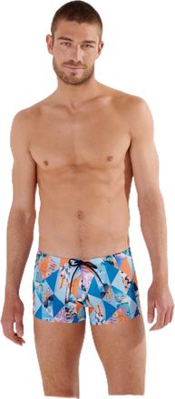 HOM Herren Badehose Port CROS Swim Trunks, Postkarte mit Rautenmuster, Orange/Blau, 48