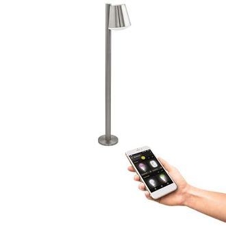 Eglo Smart Home LED Au&szlig;en-Stehlampe Caldiero-C, Wegelampe, Outdoor Standleuchte, Edelstahl, Kunststoff in wei&szlig;, E27 Fassung, IP44
