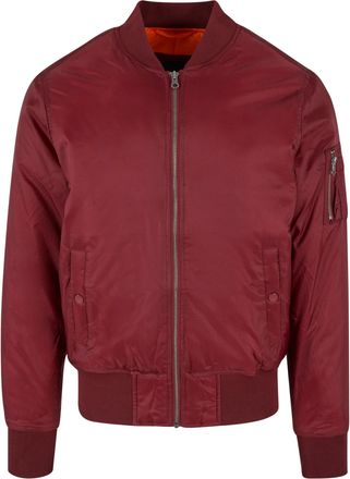 Urban Classics Herren Jacke - Basic Bomber Jacket, Bomberjacke mit aufgesetzter Tasche und Zipper am Arm, Rot (Burgundy 606), Gr. Medium