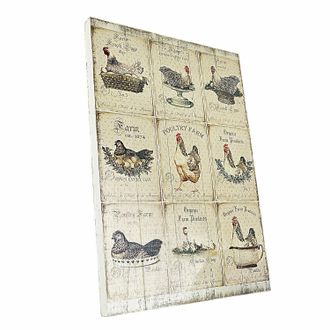 Loberon Dekoboard Montesse, nostalgische H&uuml;hnermotive, l&auml;ndliche Idylle, Vintage-Design, Wanddekoration, Wohn-Accessoire, Tannenholz, Eisen, bunt