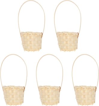 Happyyami 5pcs Rattan Korb Henkel Geschenkkorb Rustikale Blumenvase Landhausstil Hochzeit Party Deko Allzweckkorb Blumen Pflanzen Blumenstrauß Behälter 8X17CM