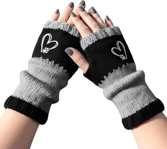 Generico Gants tricot&eacute;s sans doigts | Broderie De Coeur Et Jonction Pour Moufle Coupe Vent | Mitaines Chaudes en Tricot,Pour Motocyclisme, Activit&eacute;s De Plein A
