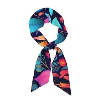 Generic Foulard color&eacute; pour femme avec fleurs et feuilles pour sac &agrave; main, bandeau en satin de soie pour le sport, le yoga, le visage